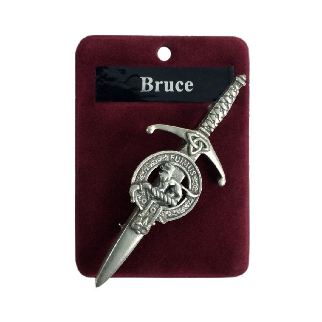 Bruce Kilt Pin - Pewter Clan Crest Kilt Pin - Gaelic Themes Kilt Pin ...