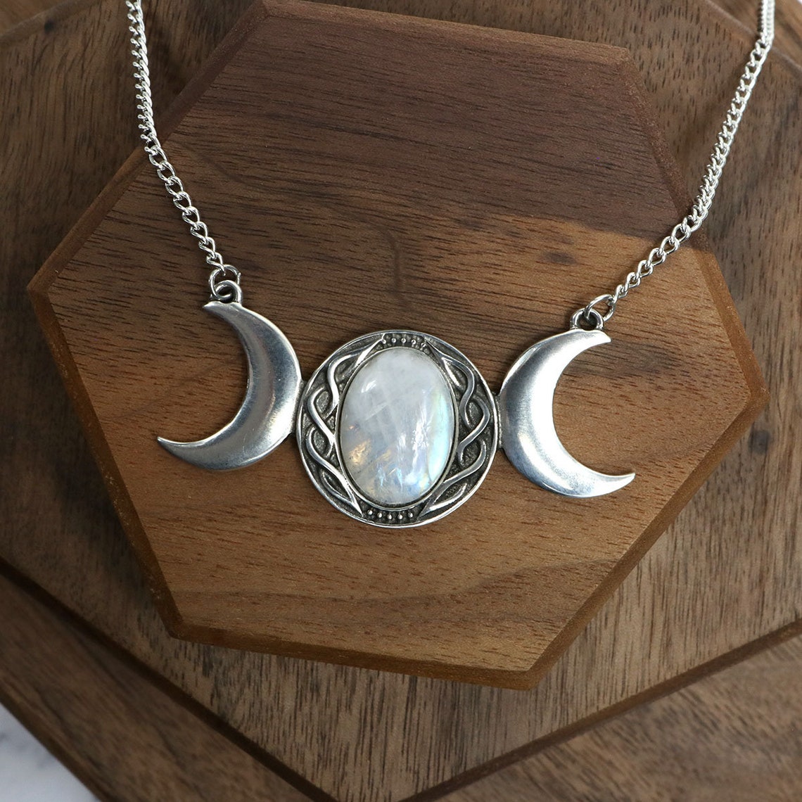Triple Moon Necklace Made in Cornwall Rainbow Moonstone | Etsy