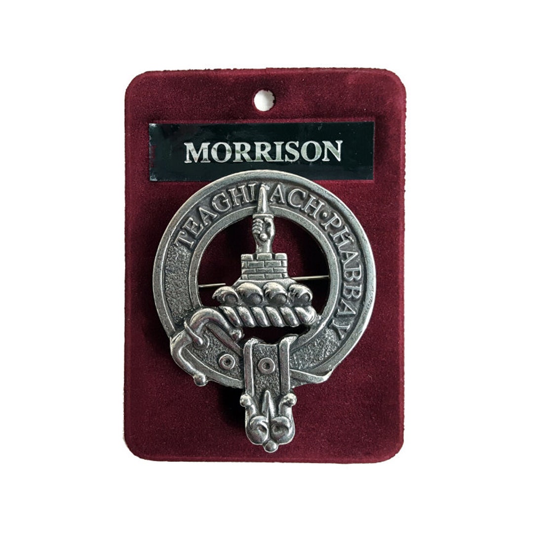 Morrison Cap Badge - Pewter Clan Crest Badge - Gaelic Themes Cap Badge ...
