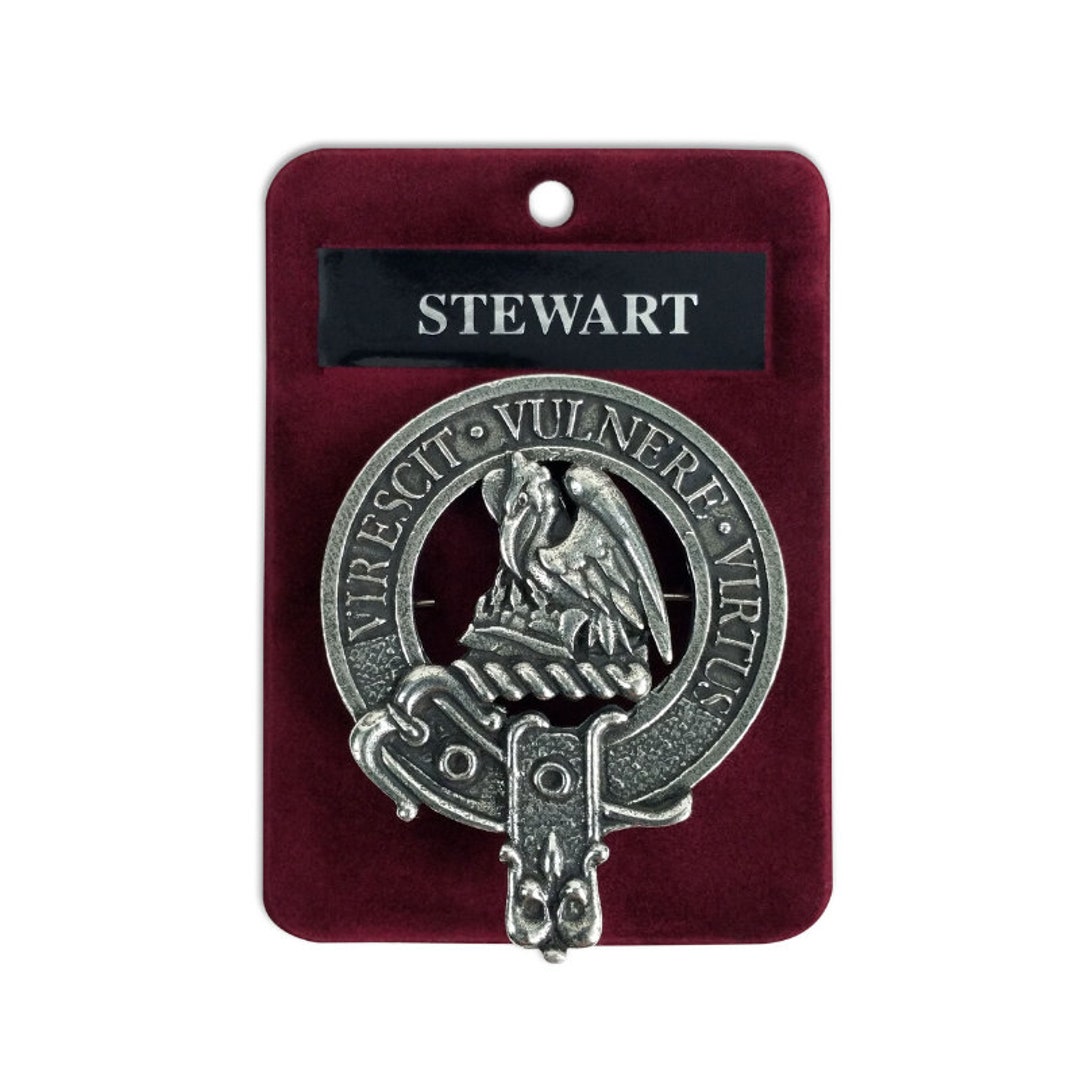 Stewart Cap Badge - Pewter Clan Crest Badge - Gaelic Themes Cap Badge ...