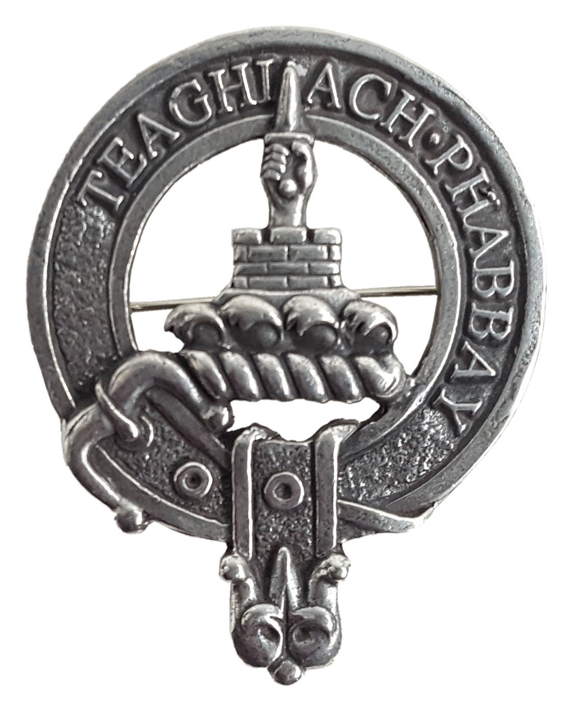 Morrison Cap Badge - Pewter Clan Crest Badge - Gaelic Themes Cap Badge ...