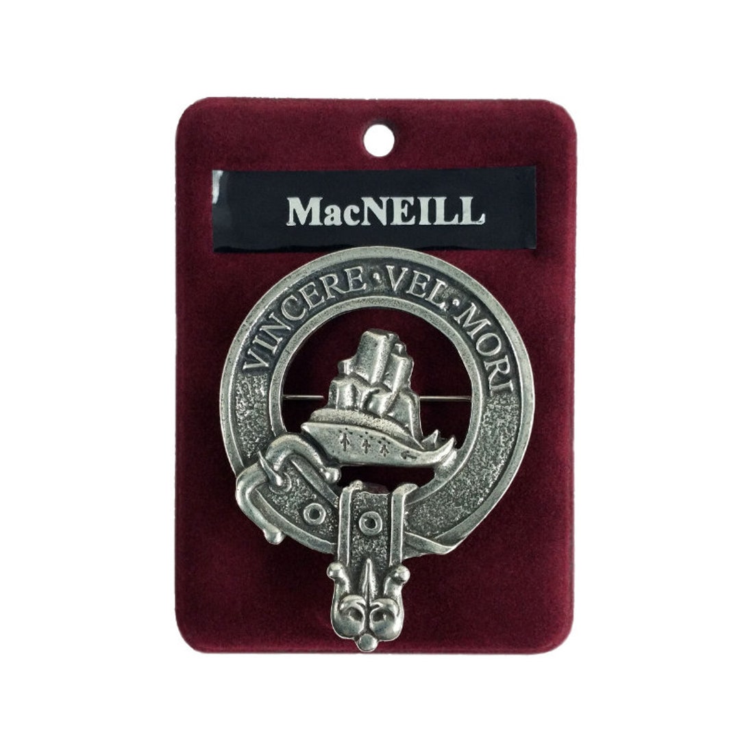 Macneill Cap Badge - Pewter Clan Crest Badge - Gaelic Themes Cap Badge ...