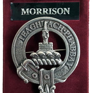 Morrison Cap Badge - Pewter Clan Crest Badge - Gaelic Themes Cap Badge or Brooch - Teaghlach ...