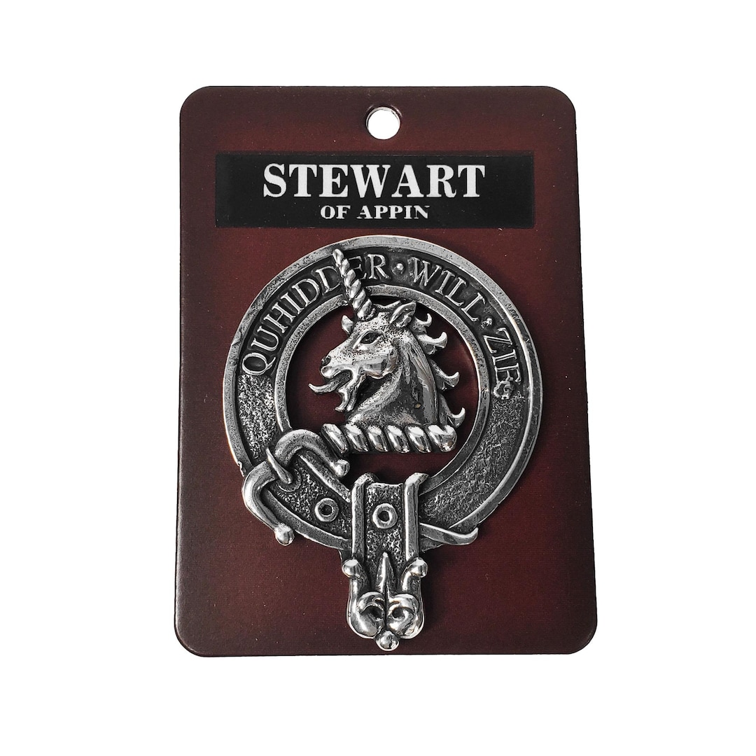Stewart of Appin Cap Badge - Pewter Clan Crest Badge - Gaelic Themes ...