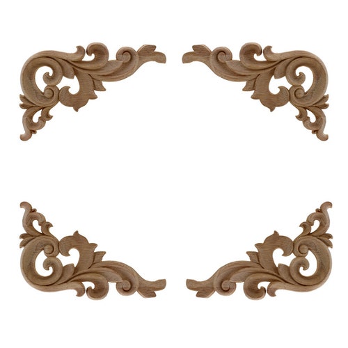 Decorative Wooden Large Center Scroll Plume Corner Applique | Etsy