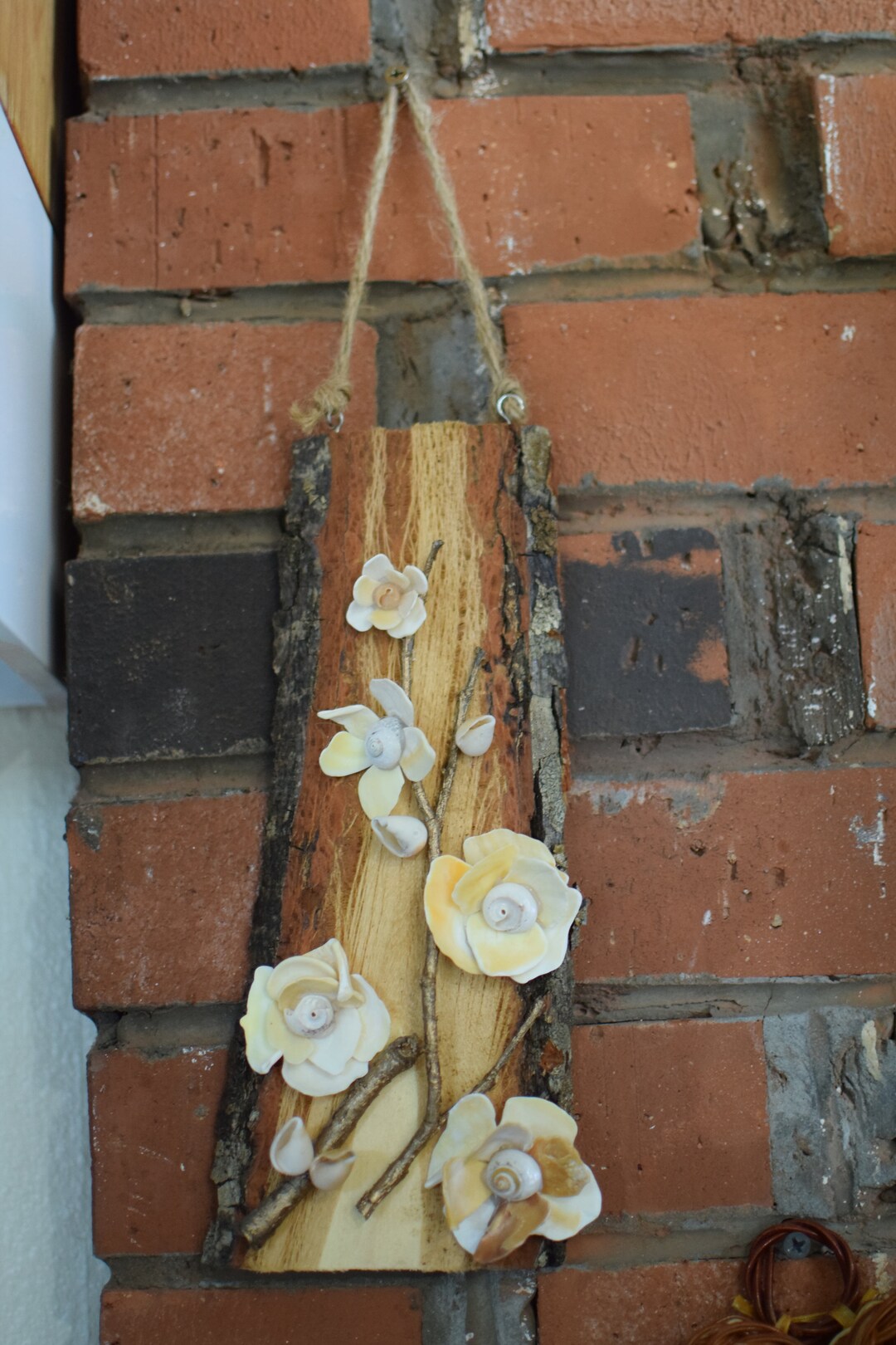 Handmade Shell Flowers, Wall Art on Wood, Seashell Flower - Beach Decor ...