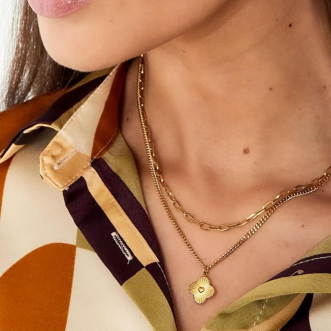 Gold Stainless Steel Double Clover Necklace - Etsy