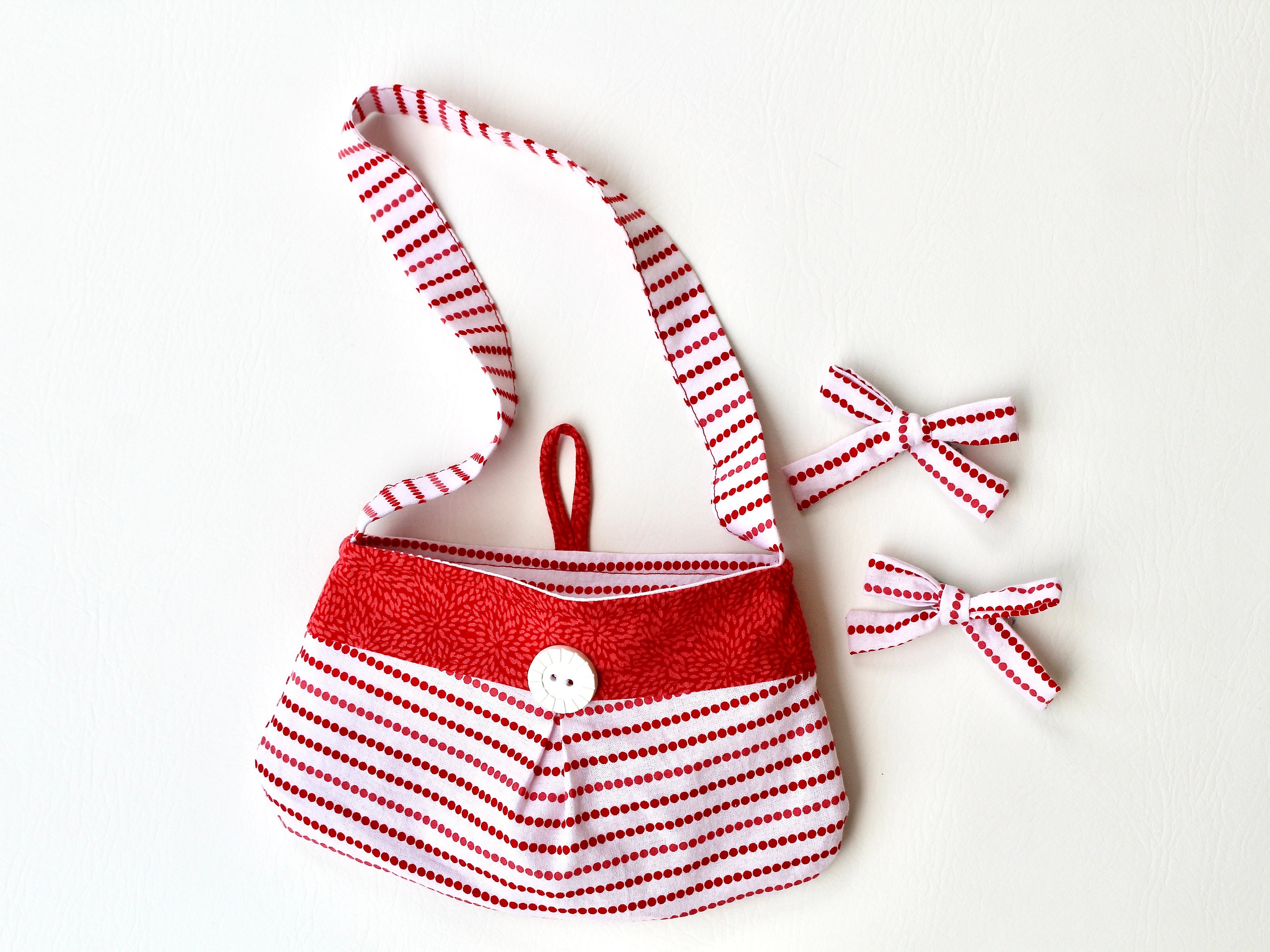 Child's Red Mini Cloth Purse, Pleated Reversible Shoulder Bag or Hair ...