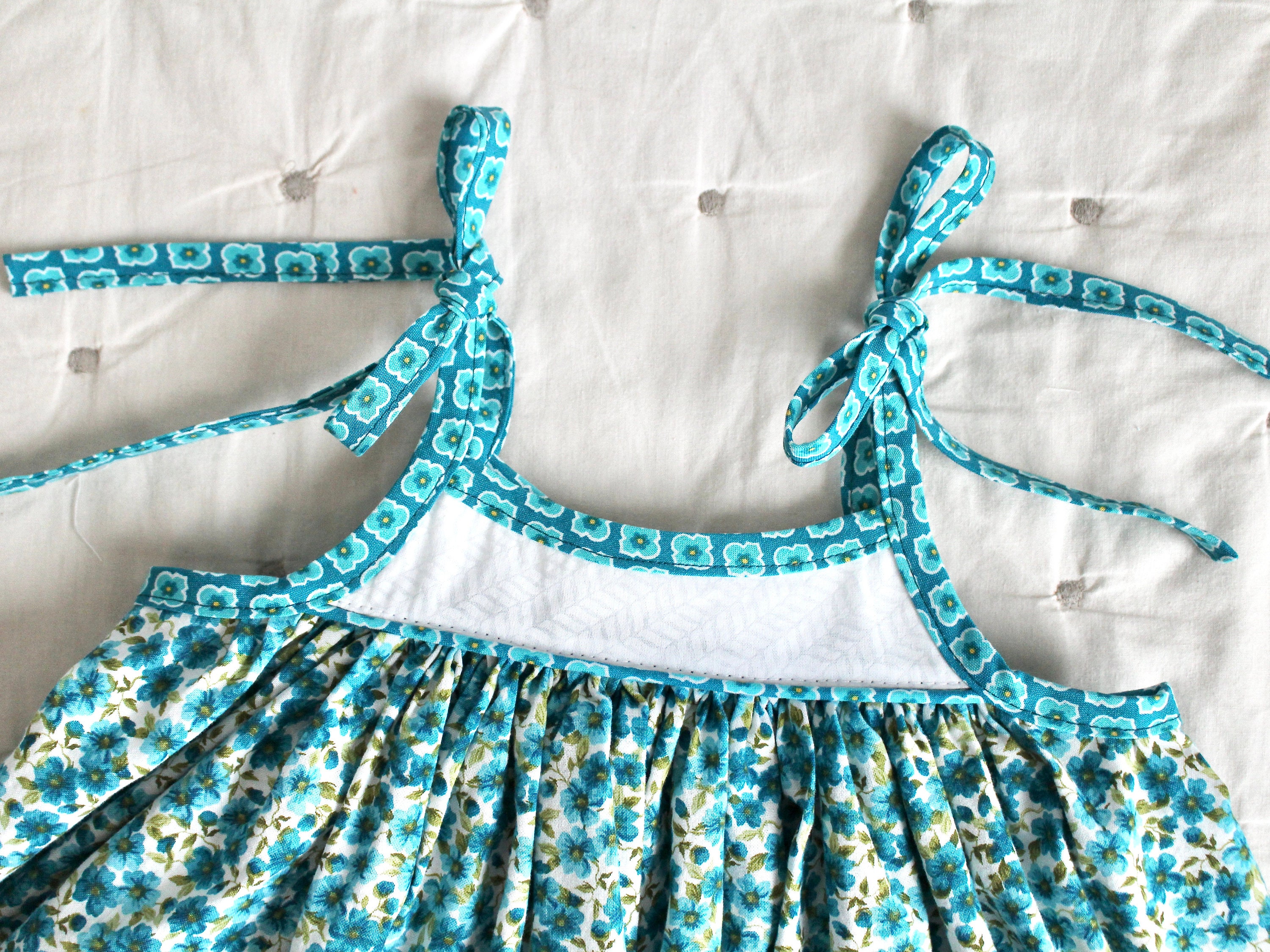 Girls' Teal Calico Floral Swing Sundress With Ruffle and Spaghetti ...