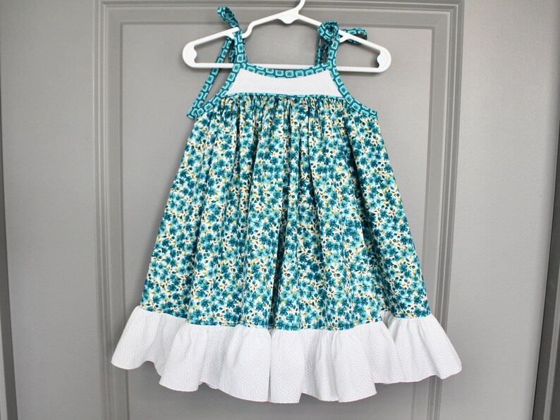 Girls' Teal Calico Floral Swing Sundress With Ruffle and Spaghetti ...