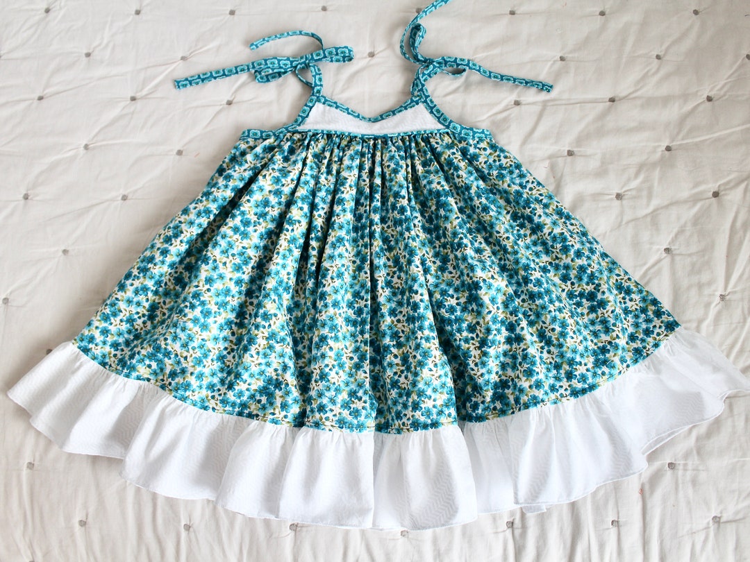 Girls' Teal Calico Floral Swing Sundress With Ruffle and Spaghetti ...