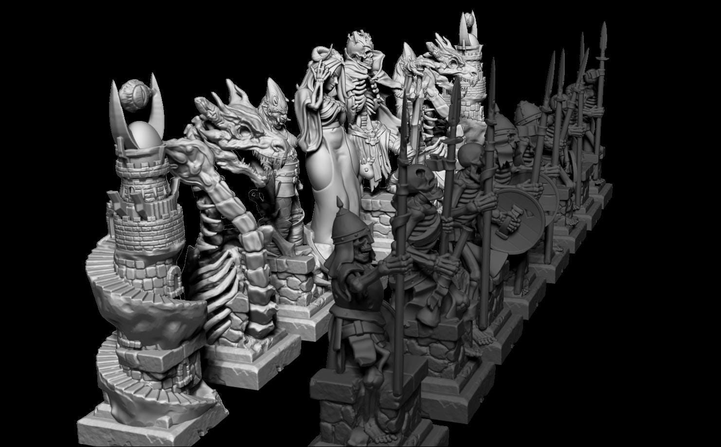 STL Chess Full Set 26 Unique Games Figures Undead and Legion for 3D ...