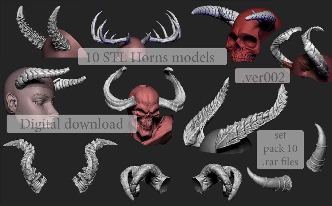 10 STL Horns 3D Models Set Pack V002 for 3D Printing - Etsy