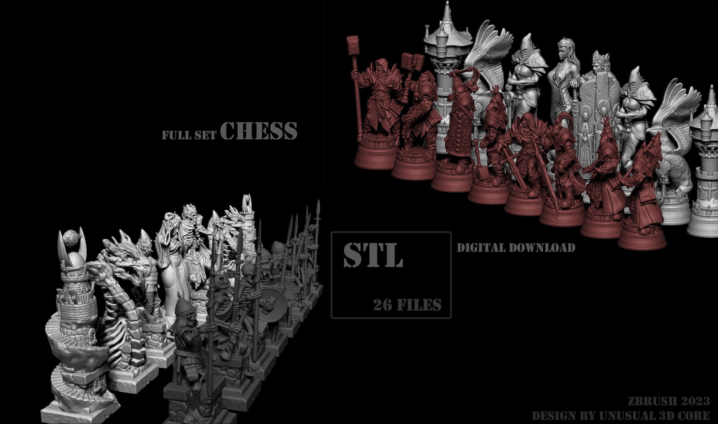 STL Chess Full Set 26 Unique Games Figures Undead and Legion for 3D ...