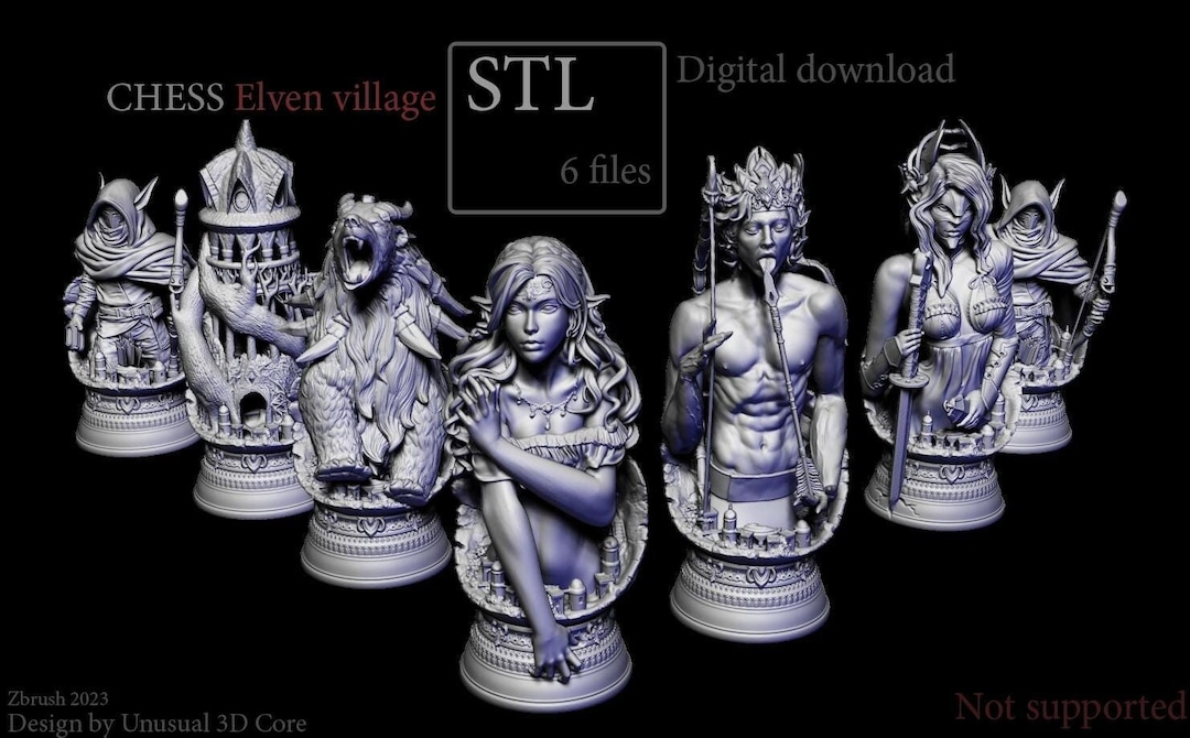 STL Set Bust Chess Elven Village Unique Designer Gaming 3D Models for ...
