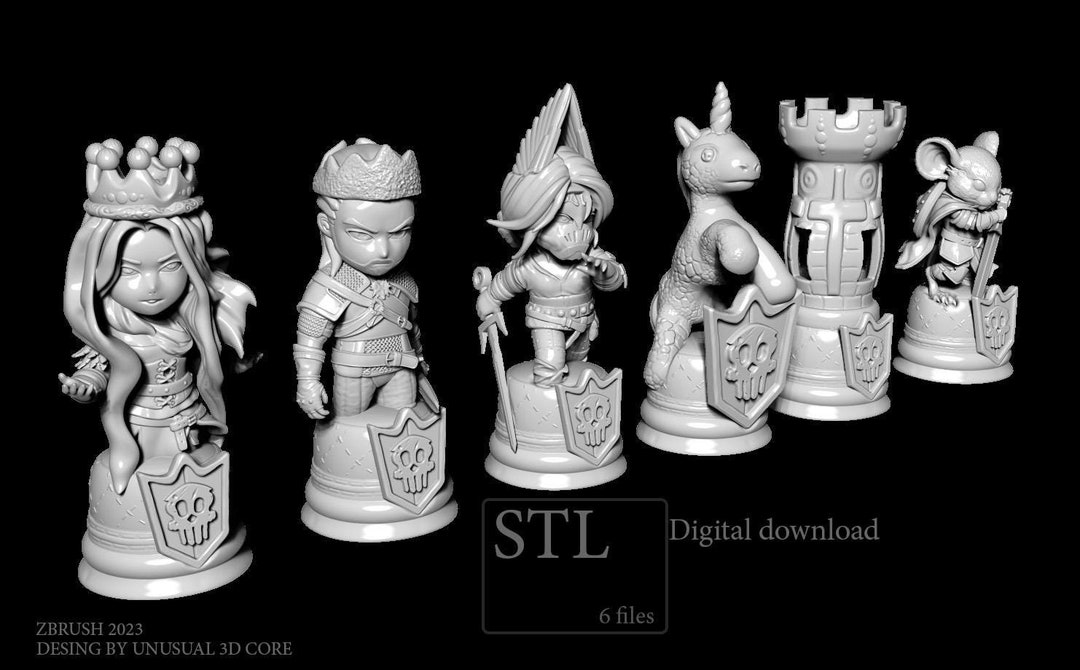 STL Set Chess Anime Chibi Figures Board Game Model for 3D Printing - Etsy