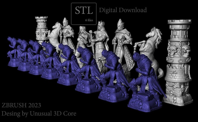 STL Figures Medieval Chess for Printing 3D Printers - Etsy