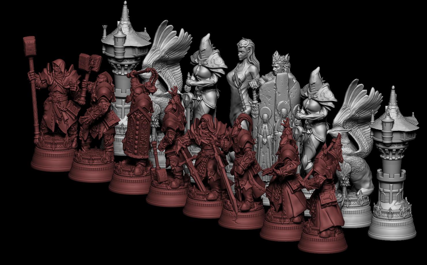 STL 5 Chess Sets 44 Unique Game Piece Models Complect for 3D Printing ...