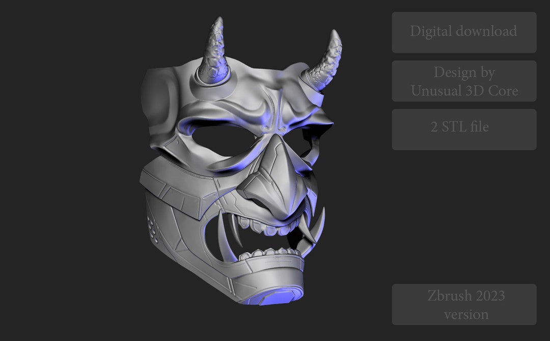 STL 3D Model Japanese Samurai Mask Skull Head Accessory - Etsy