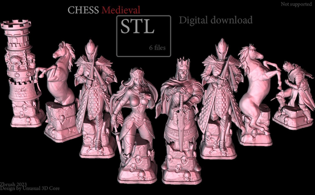 STL Figures Medieval Chess for Printing 3D Printers - Etsy
