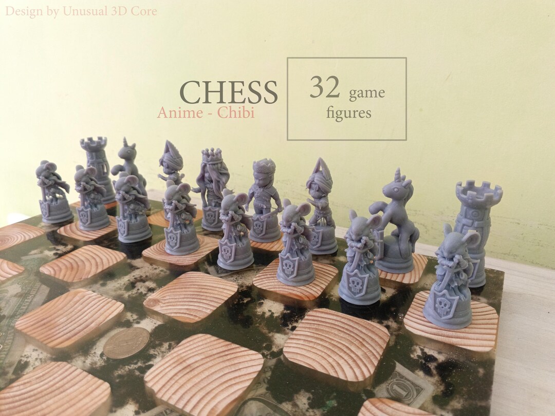 Complete Anime Chibi Style Resin Chess Set Handmade - Etsy