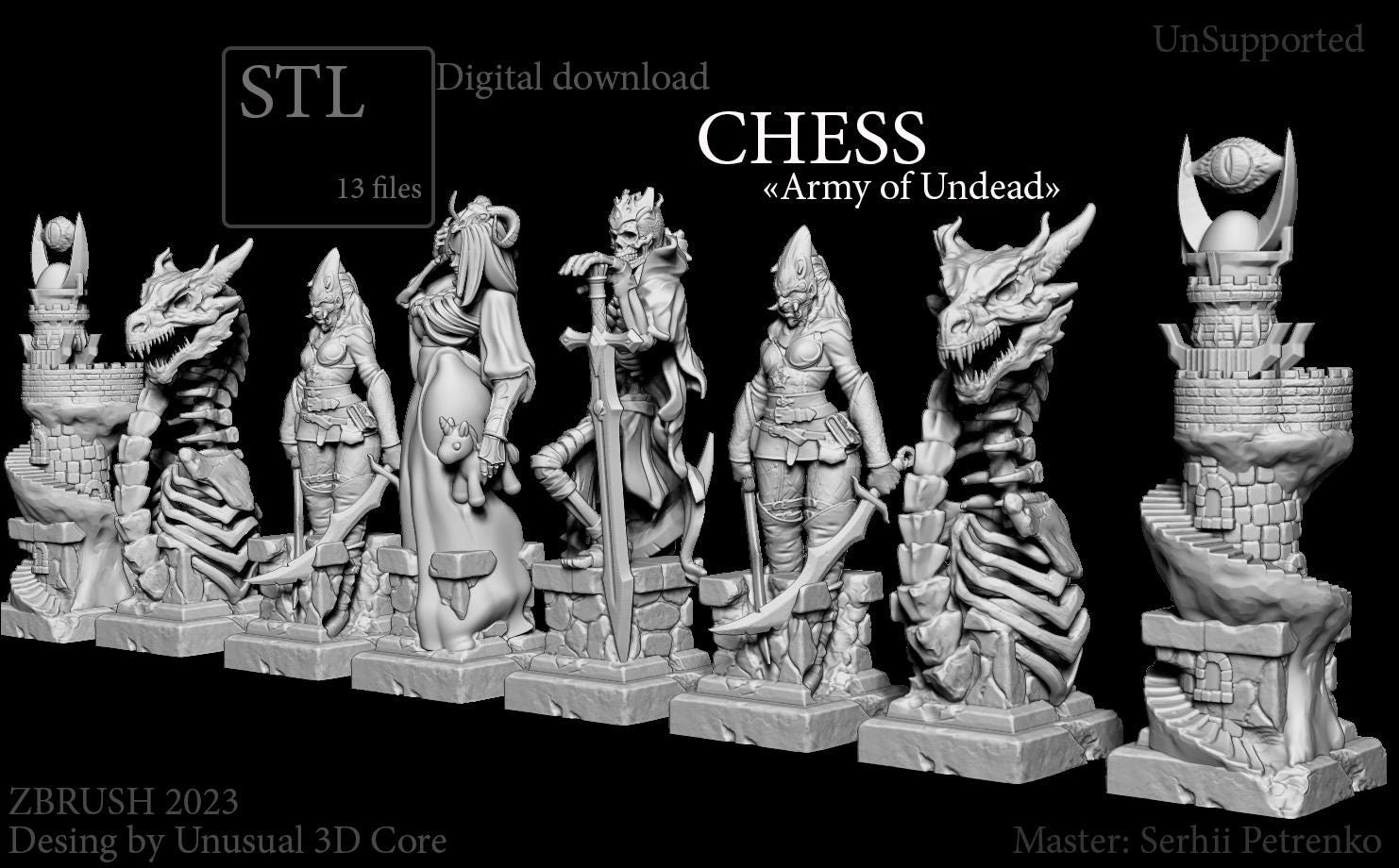STL Chess Army of Undead Unique 13 Gaming Figures for 3D Printing - Etsy