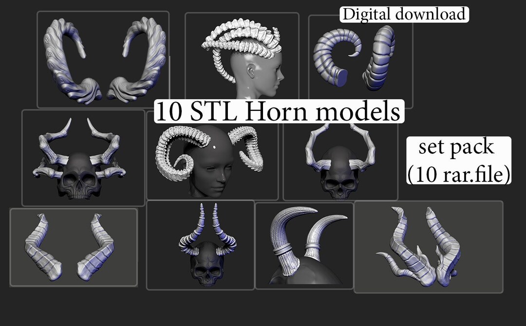 10 STL Horns 3D Models Set Pack for 3D Printing - Etsy