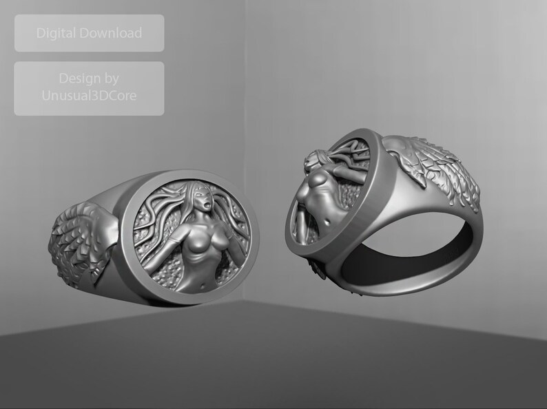 3D Model of the Ring. Signet With a Screaming Girl. Jellyfish. Men's ...