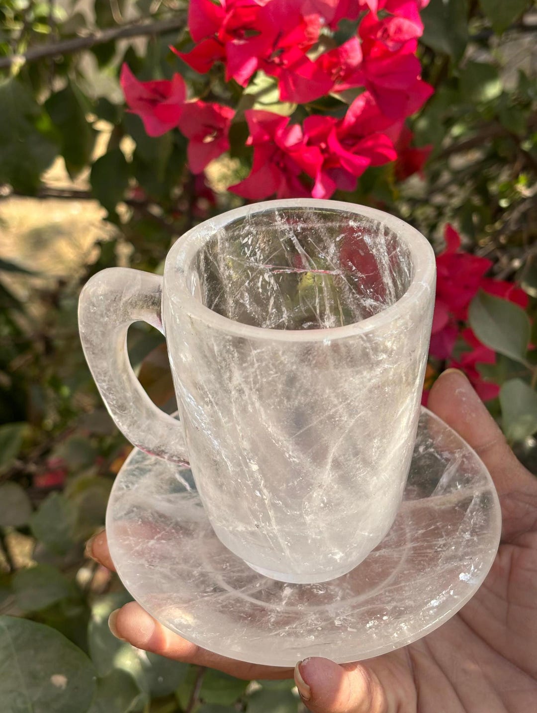 Handmade Clear Quartz Coffee Cup With Handle & Saucer – Unique Crystal ...