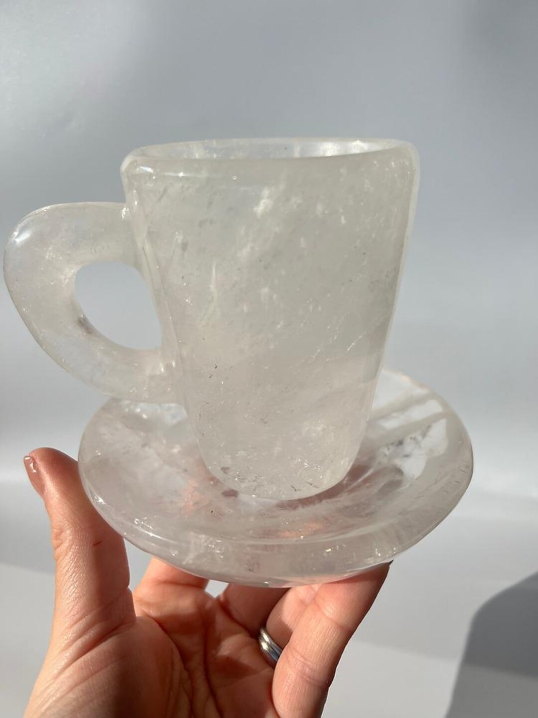 Handmade Rose Quartz Tea Cup & Saucer Set: Carved Crystal Glassware - Etsy