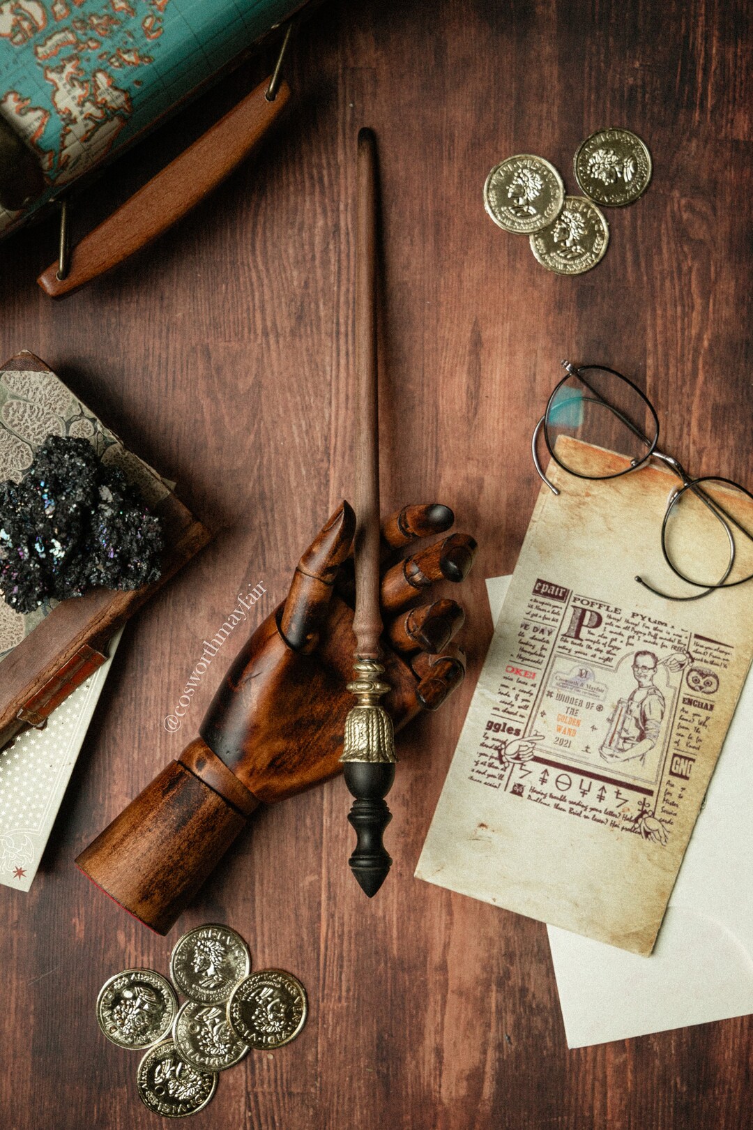 Walnut and Ebony Wand With Vintage Metalwork and Removable Unicorn Tail ...