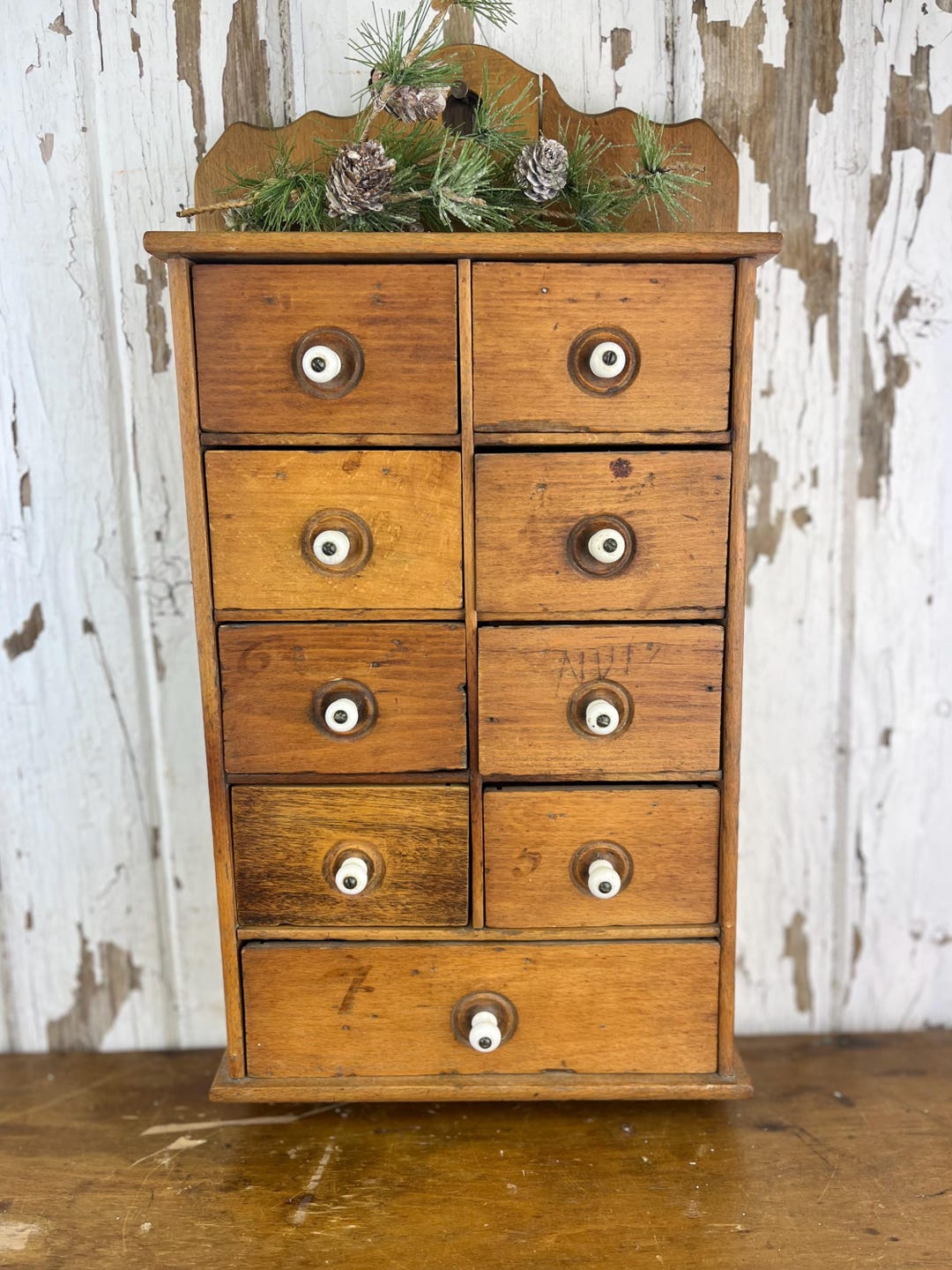 Primitive 9-drawer Hanging Spice Cabinet With Porcelain Knobs - Etsy
