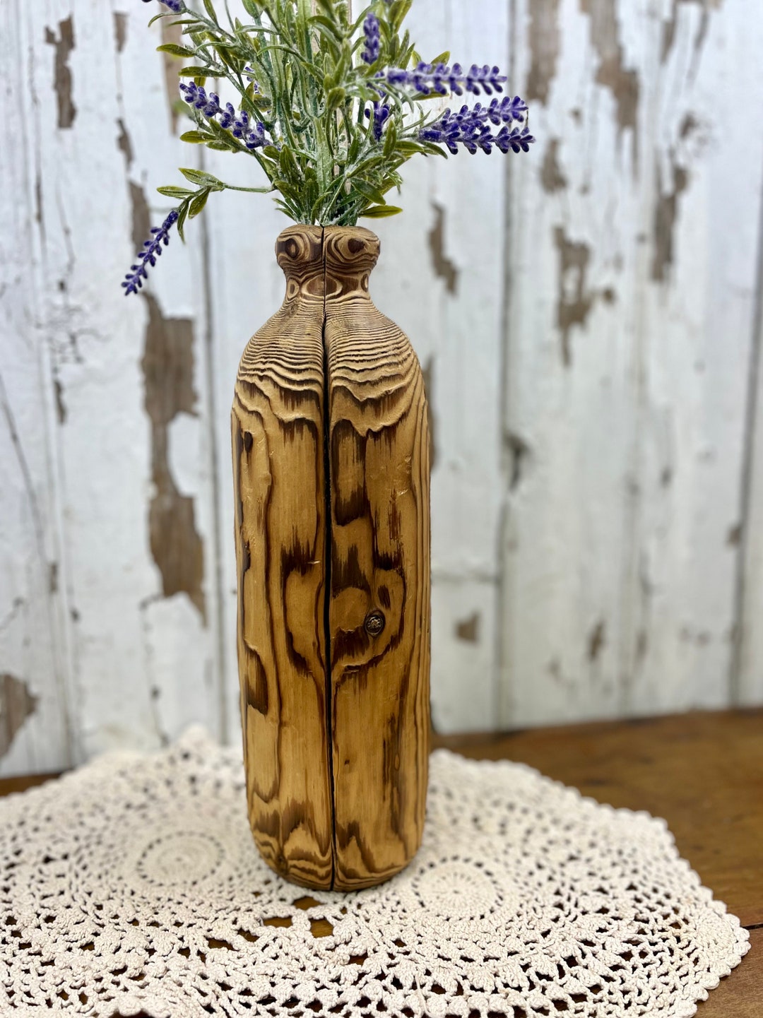 Vintage Hand Turned Wood Weed Pot, Natural Wood Vase, Signed by Artist ...