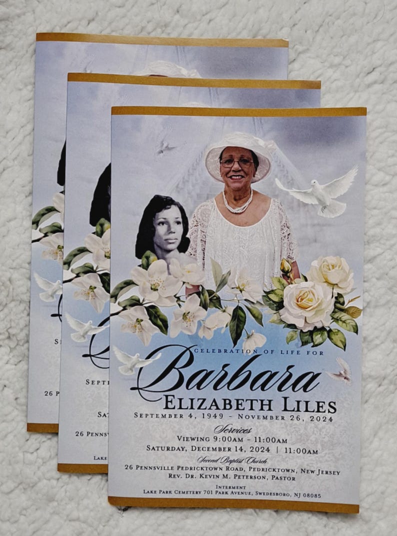 Printed Funeral Program Memorial Keepsake Obituary Celebration of Life ...