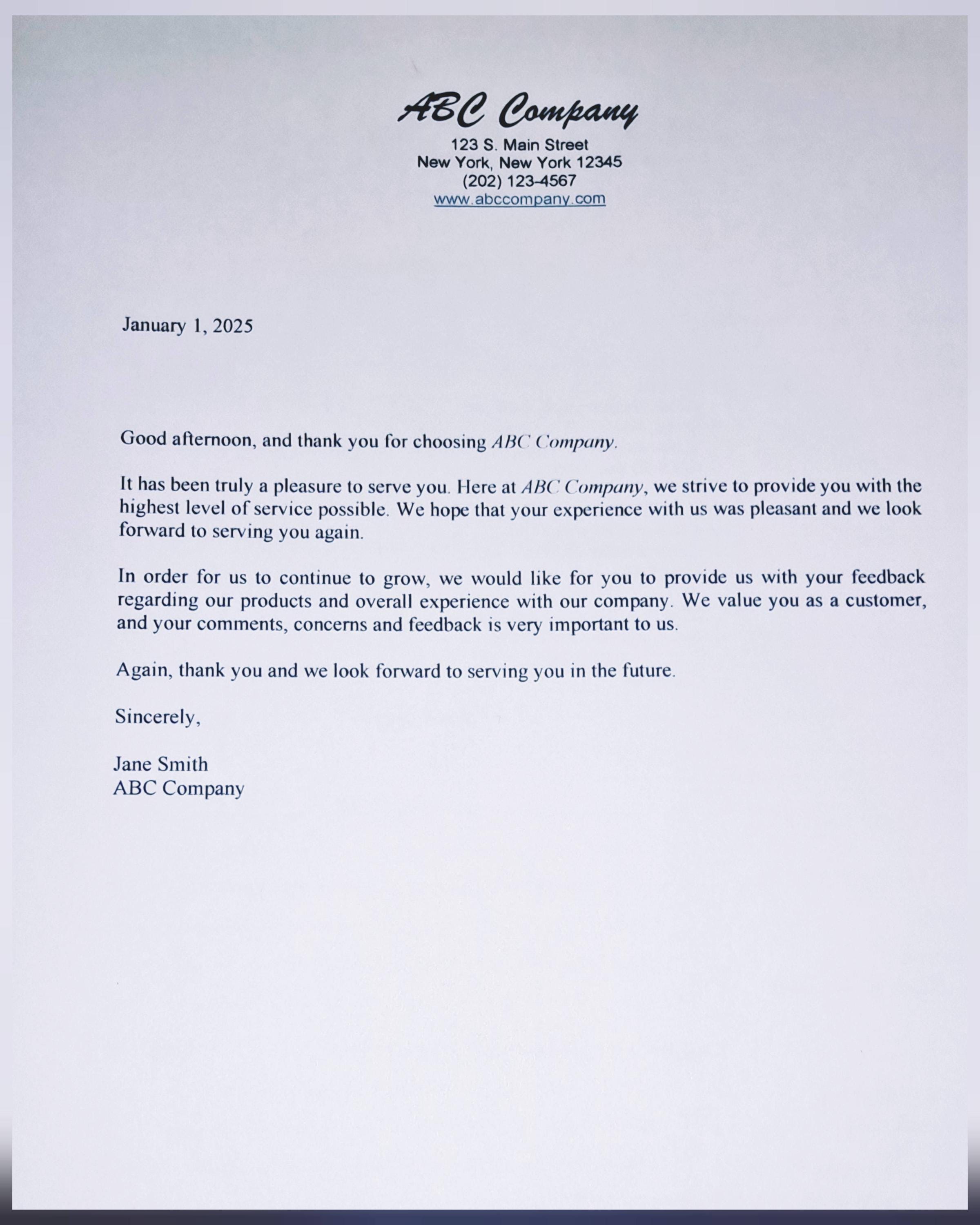 Thank You for Your Purchase Letter | Editable Template | Customer Thank ...