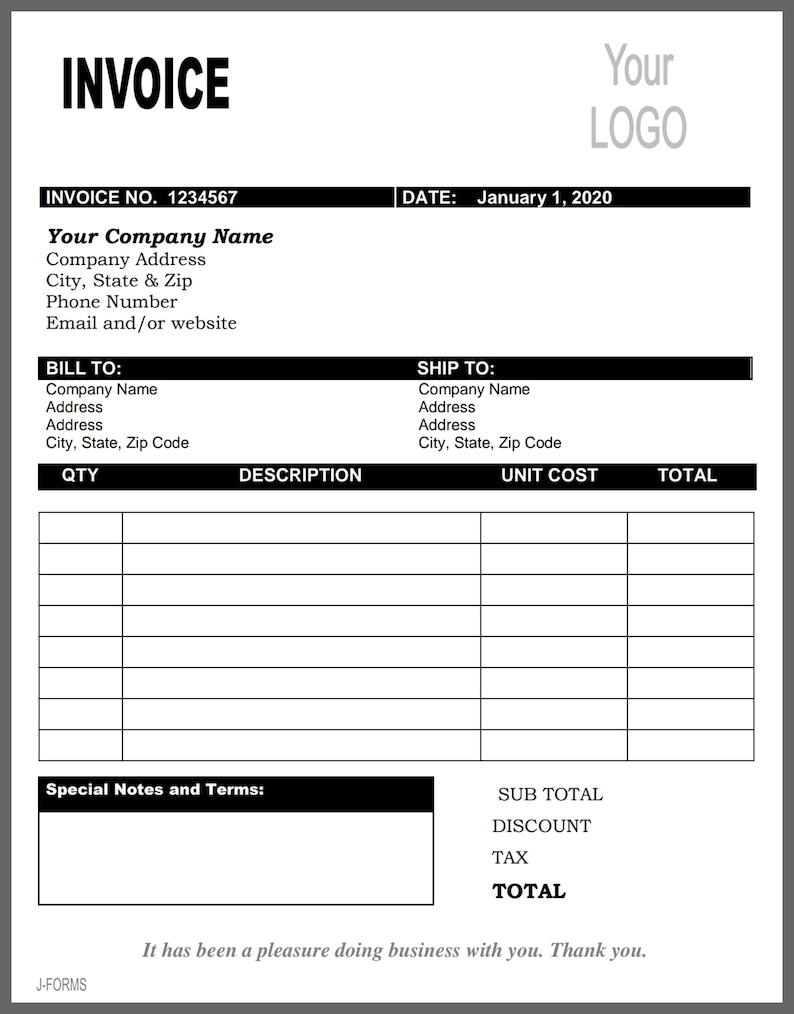 Invoice Template | Printable Invoice | Business Form | Editable Invoice ...