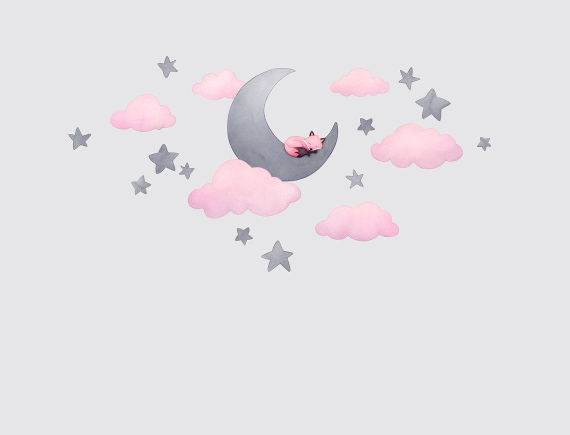 Fabric Wall Decal Dusty Pink Fox Moon Nursery Toddler - Etsy