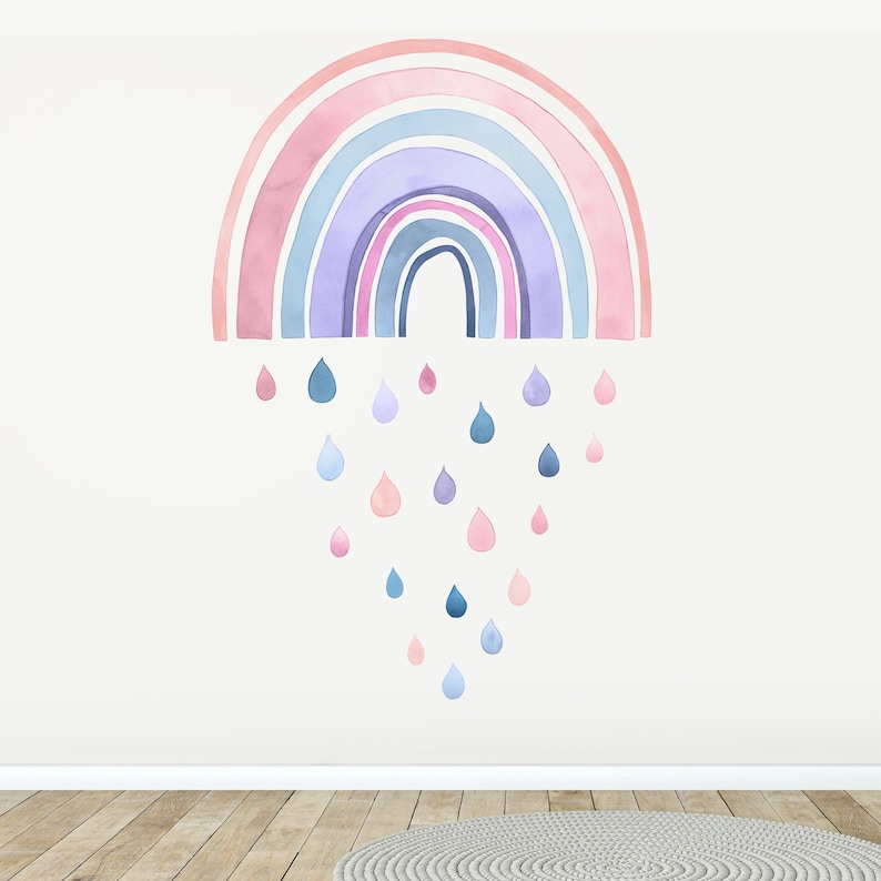 Fabric Wall Decal Large Rainbow Watercolour Kids Room Decor | Etsy