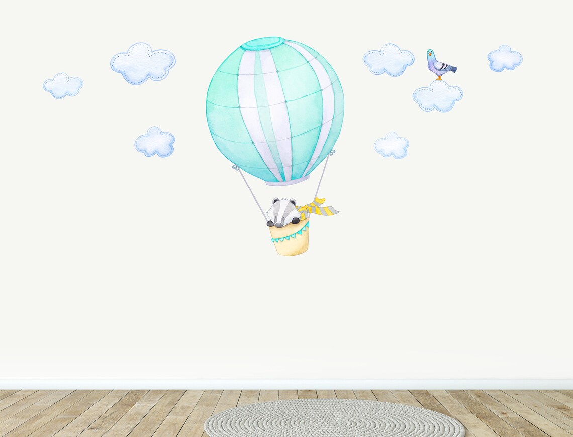 Hot Air Balloon With Badger Wall Decal for Nurseries, Peel and Stick ...