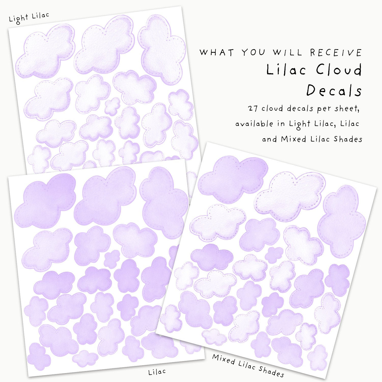 Fabric Wall Decal Set Lilac Watercolor Clouds Kids Room | Etsy