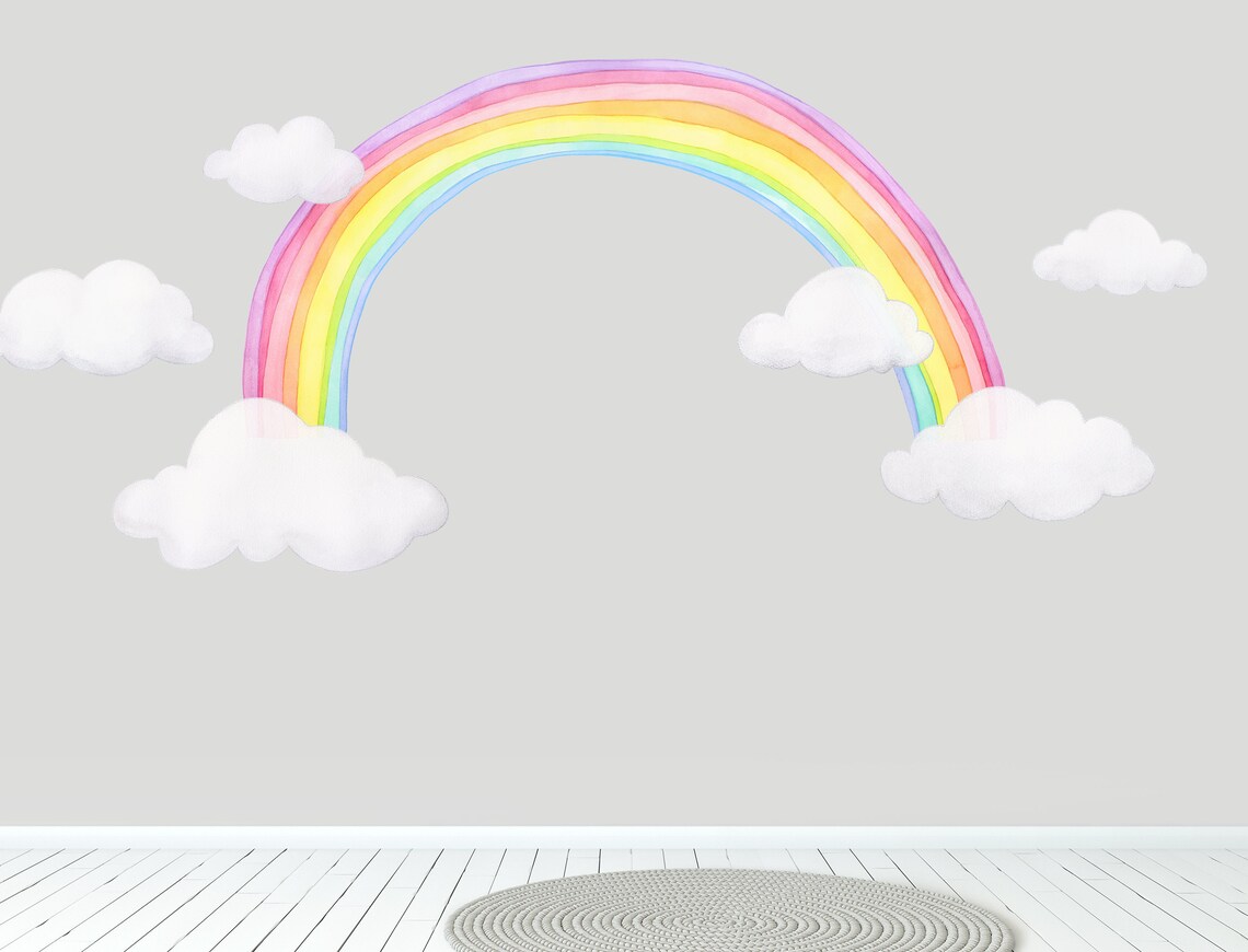Large Rainbow Fabric Wall Decal Kids Watercolour Wall | Etsy