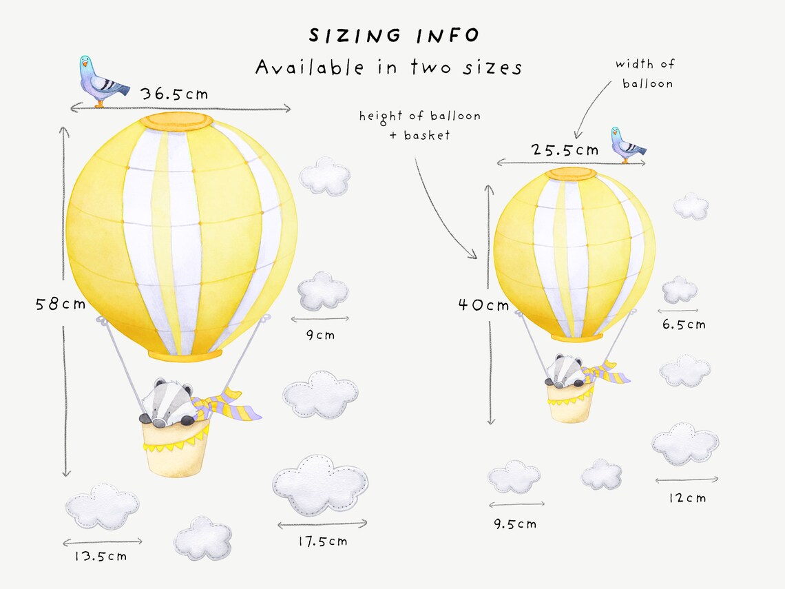 Hot Air Balloon With Badger Wall Decal for Nurseries Peel and - Etsy