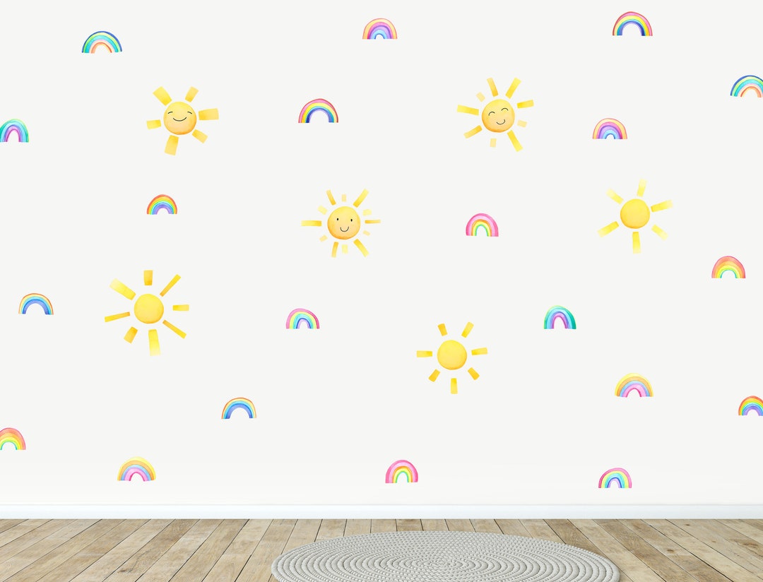 Fabric Wall Decal, Sunshine and Rainbows, Kids Watercolour Decal, Wall ...