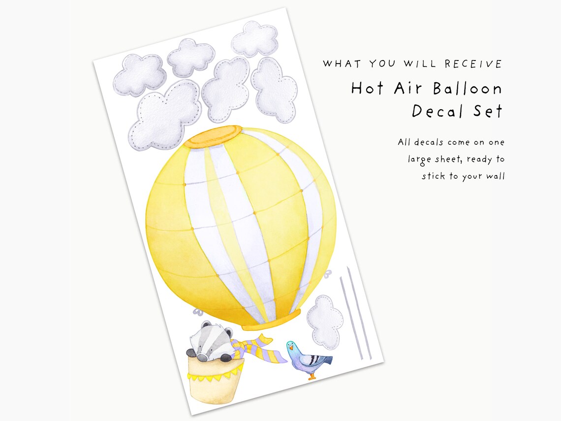 Hot Air Balloon With Badger Wall Decal for Nurseries Peel and - Etsy