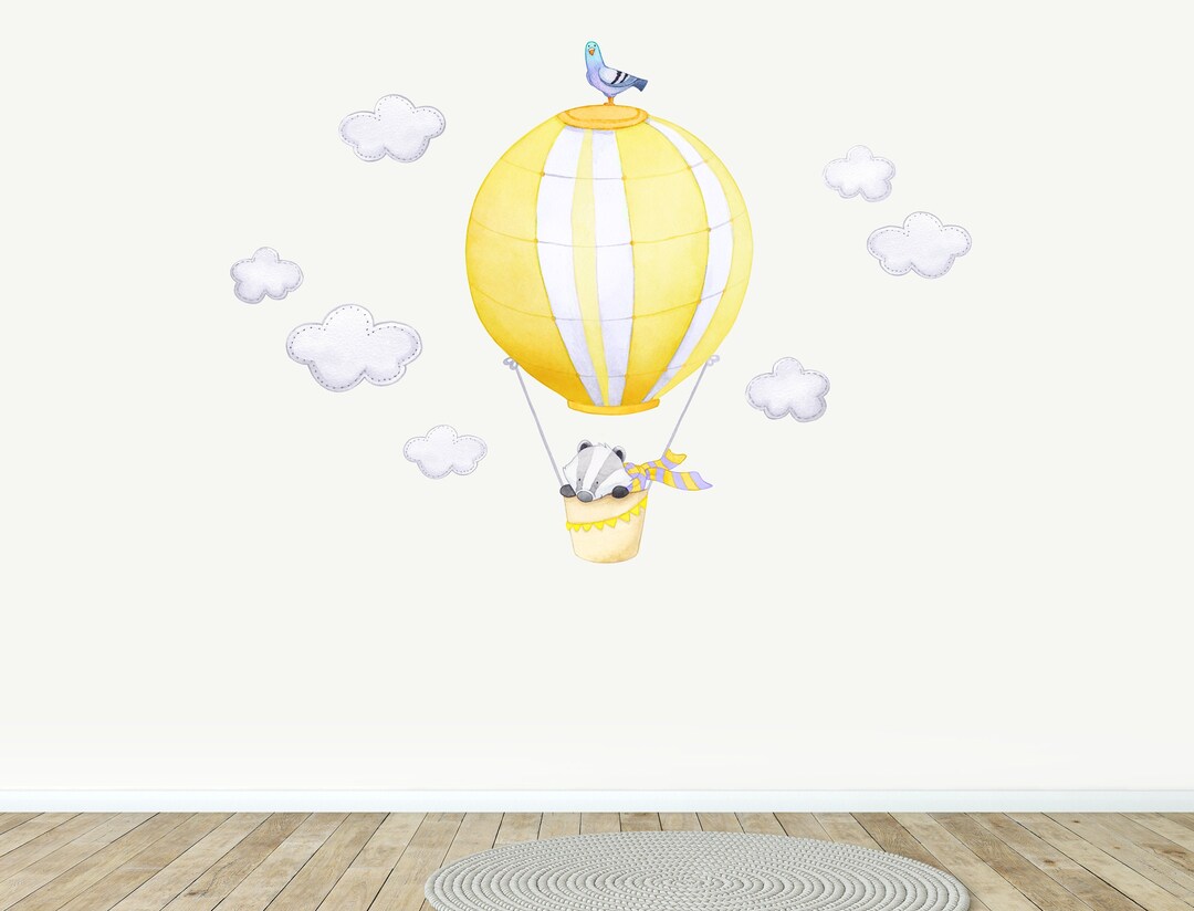 Hot Air Balloon With Badger Wall Decal for Nurseries, Peel and Stick ...