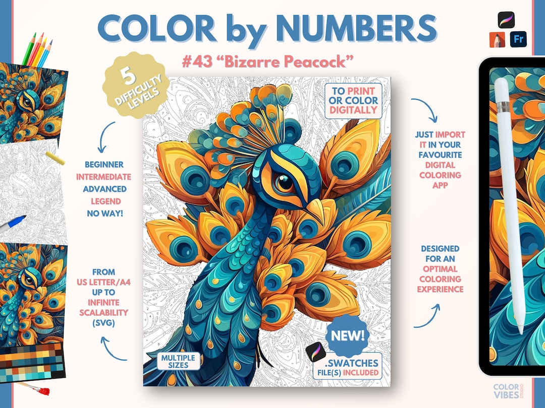Color by Numbers for Adults "bizarre Peacock" / Printable Paint by ...