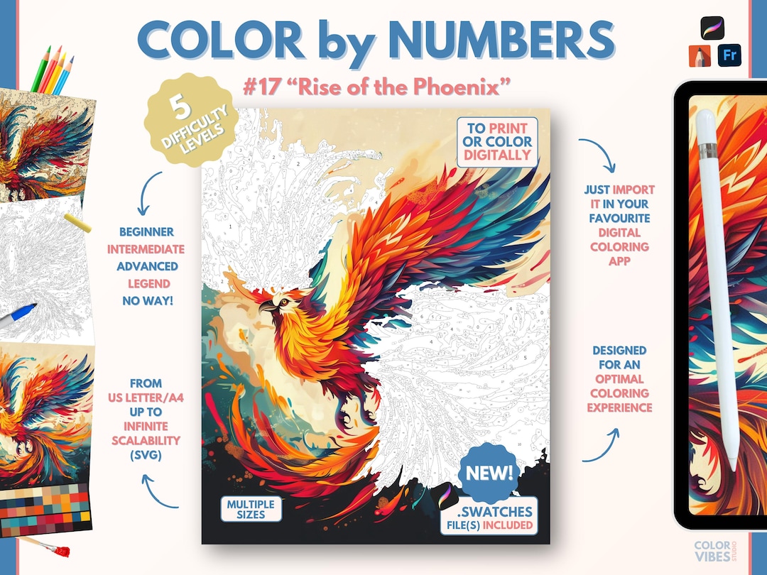 Color by Numbers for Adults "rise of the Phoenix" / Printable Paint by ...