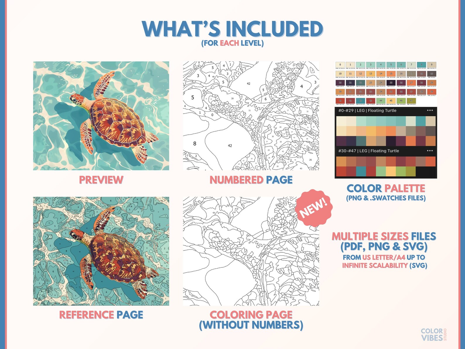 Color by Numbers for Adults “floating Turtle” / Printable Paint by ...