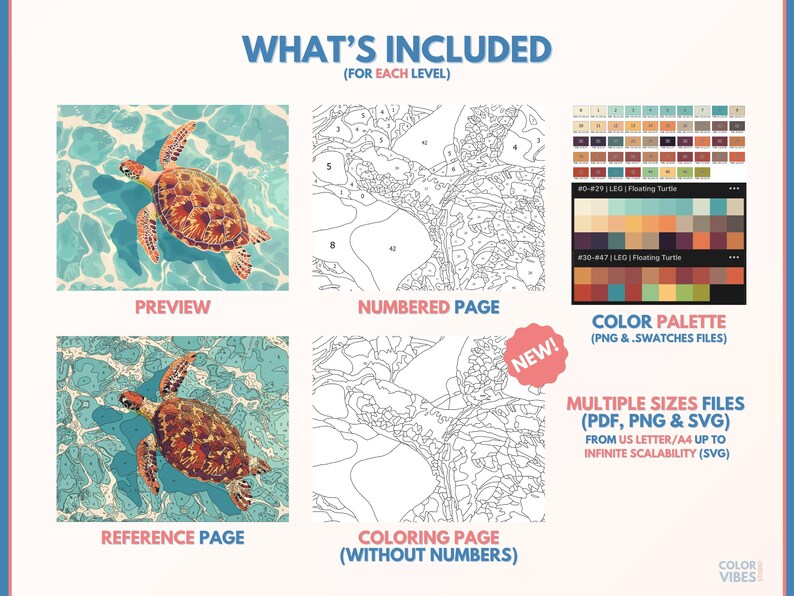 Color by Numbers for Adults “floating Turtle” / Printable Paint by ...