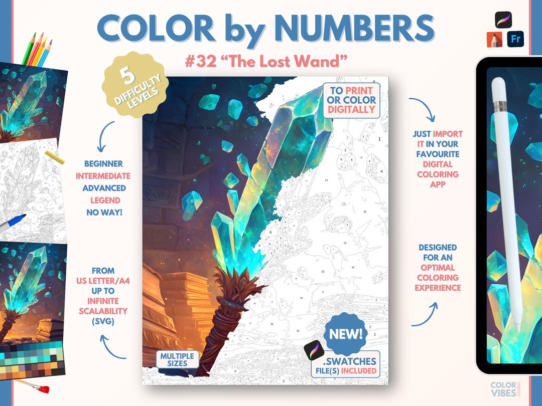 Color by Numbers for Adults "the Lost Wand" / Printable Paint by ...